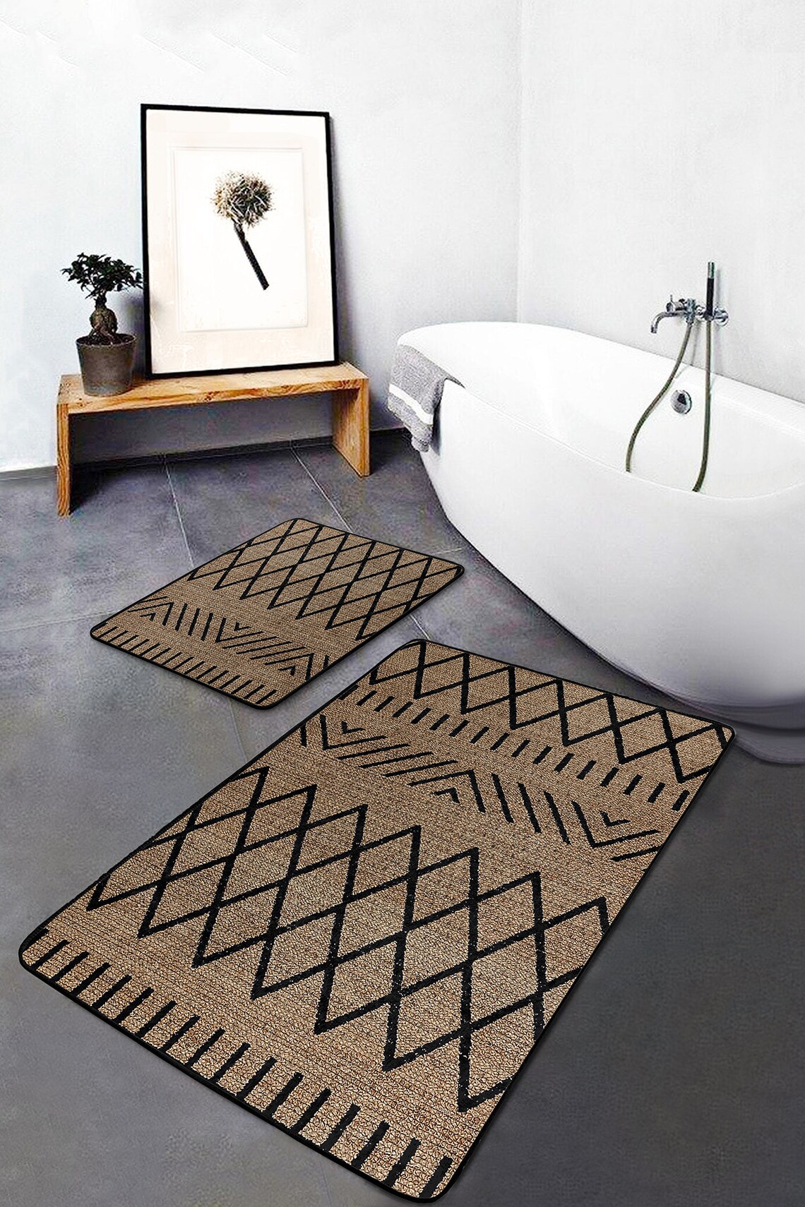 Anti-slip Black Striped Wicker Pattern Bathroom Mat Set|beige Bath Mat ...