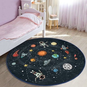 Space Themed Cute Kid's Rug|adventurous Astronaut Childen's Mat|navy ...
