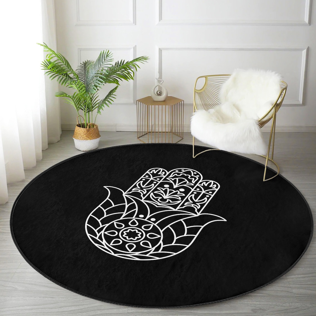 Black Fatima Hand Workout Mat|washable Meditation Rugs|round Yoga ...