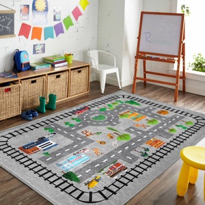 Fun Kids Activity Mat|city Road Play Mat|train Tracks Playroom Rug ...
