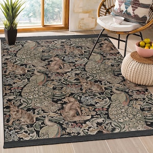 William Morris Peacock Rug|rabbit Wolf Peacock Rugs|washable Rectangle ...