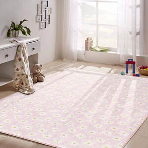 Daisy Pattern Rectangle Rug|floral Area Rug|pink Kids Rug|flowers ...