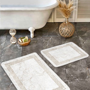 Anti-slip Marble Pattern Bath Mat|greek Key Framed Kitchen Rug|modern ...