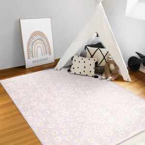 Daisy Pattern Rectangle Rug|floral Area Rug|pink Kids Rug|flowers ...