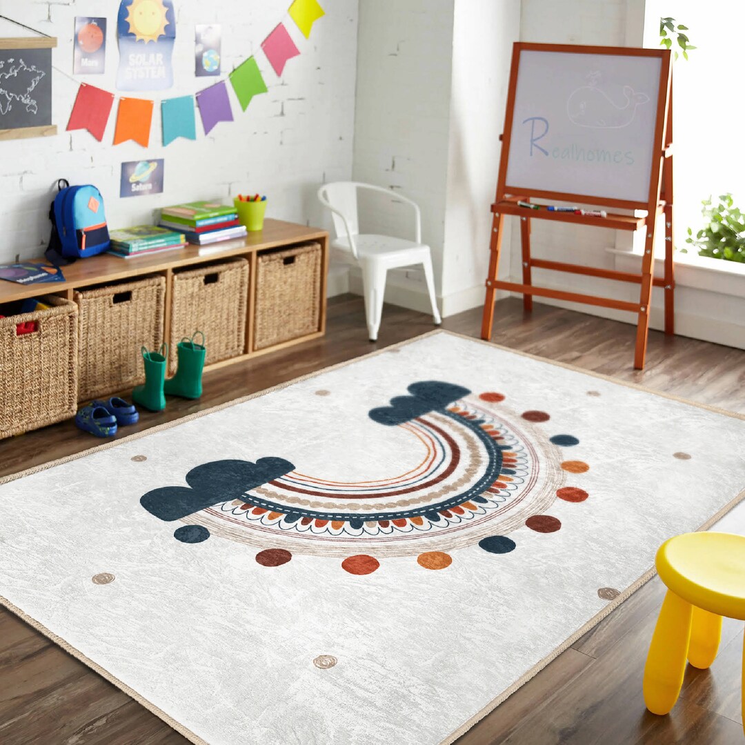 Boho Rainbow Baby Room Rug|custom Design Rug|polka-dot Kids Rug|baby ...