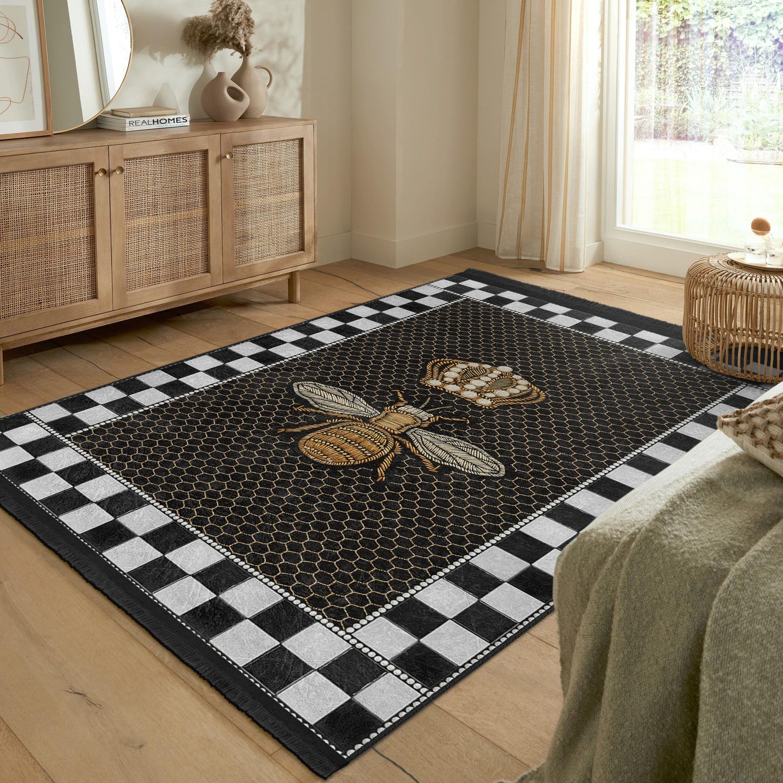 Bee Rug|checkered Runner|black and White Rugs|non-slip Rugs|washable ...