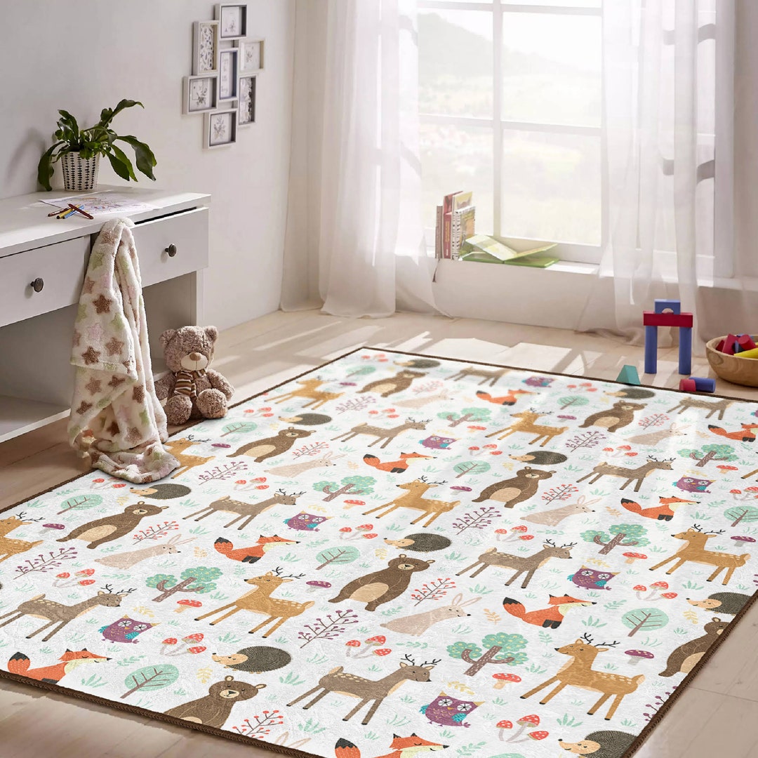 Cute Animals Nursery Mat|forest Themed Play Mat|washable Handmade Kids ...