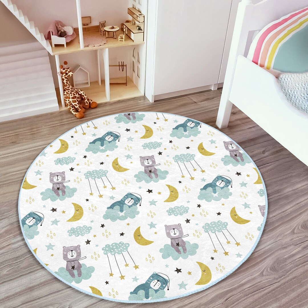 Cute Bear Pattern Kid's Carpet|anti-slip Best Nursery Mat|cloud Print ...