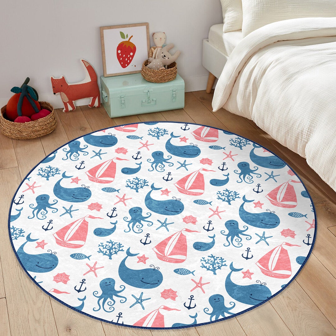 Sweet Dolphin Kid's Carpet|marine Themed Kid's Rug|ship Printed Door ...