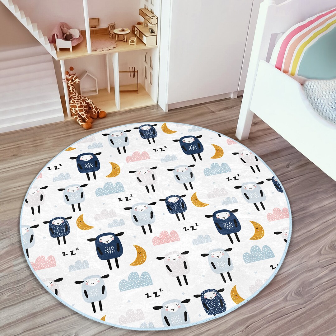 Lamb Figured Kids Rug|custom Design Baby Rugs|washable Round Nursery ...