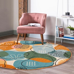 Orange and Blue Round Area Rugboho Area Rugone Line Drawing ...