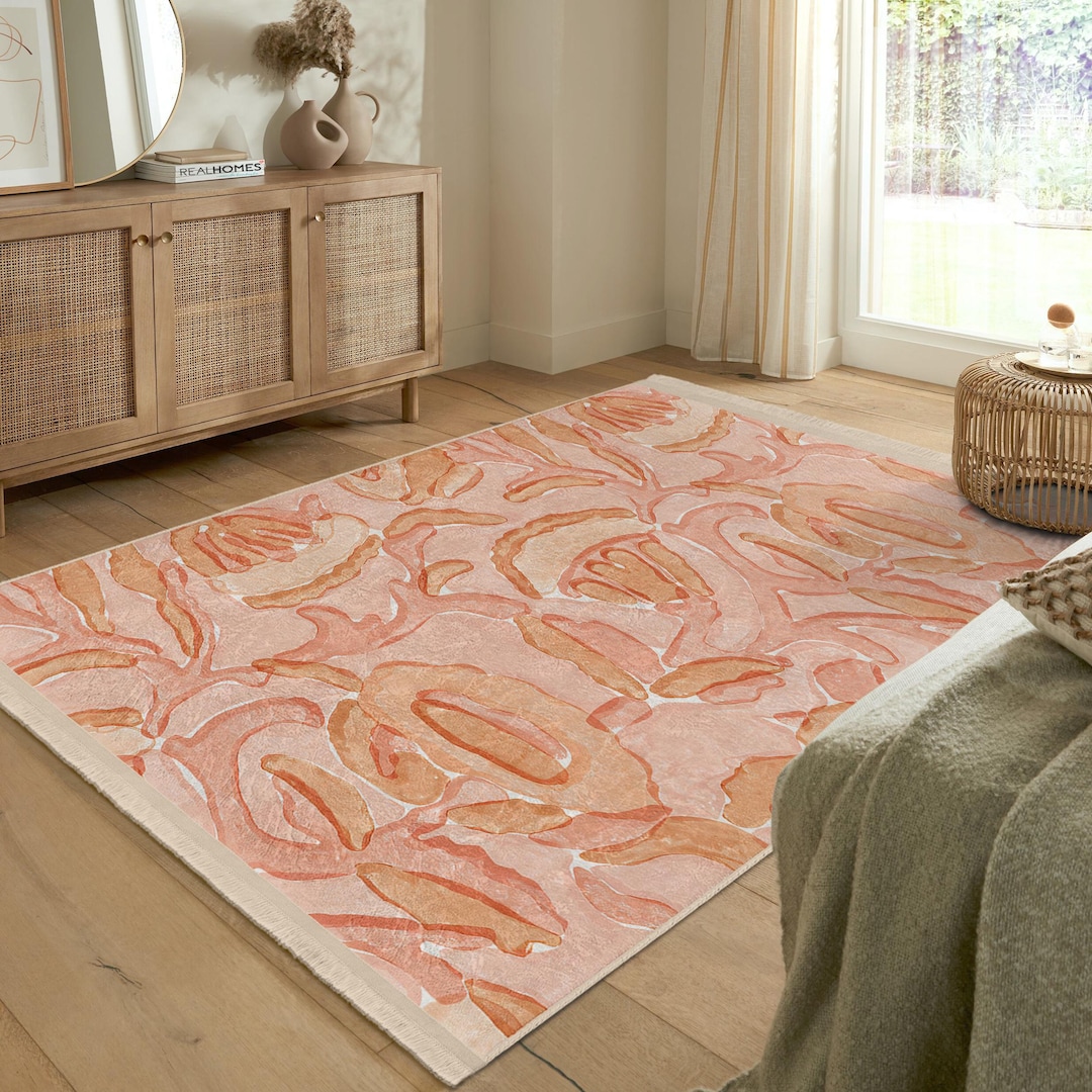 Abstract Orange Rug|orange Runner|peach Living Room Rug|watercolor ...