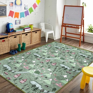Cute Village Green Kids Rug|forest Themed Kid's Rug|jungle Road Nursery ...