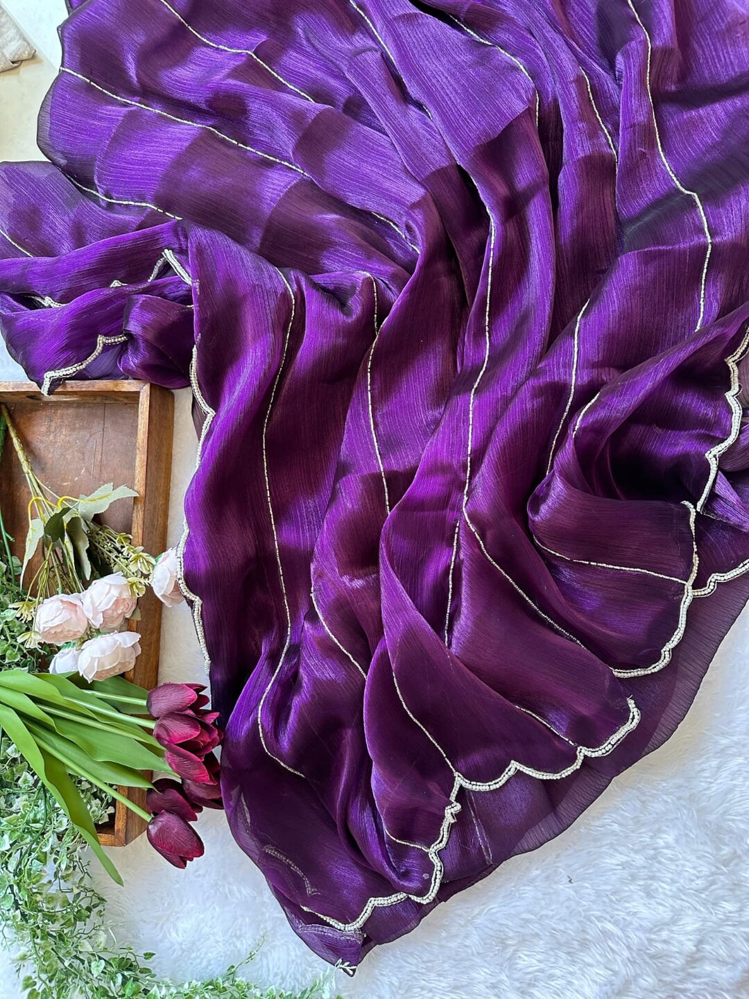 Heavy Jimmy Choo Chiffon Saree With Hand Pearl Work Border Bollywood ...