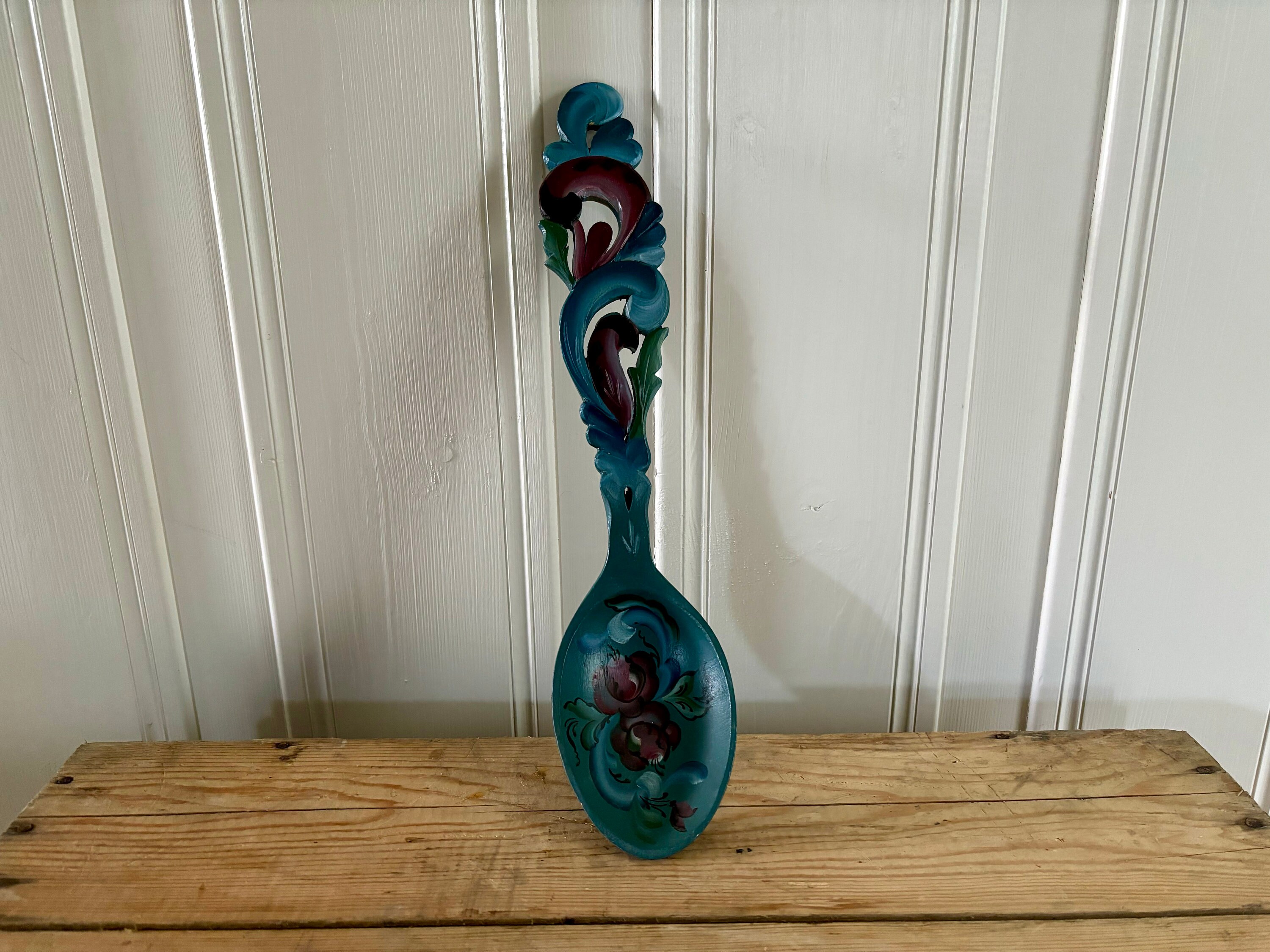 Vintage Wooden Big Carving Spoon Norwegian Folk Art Scandinavian Design ...