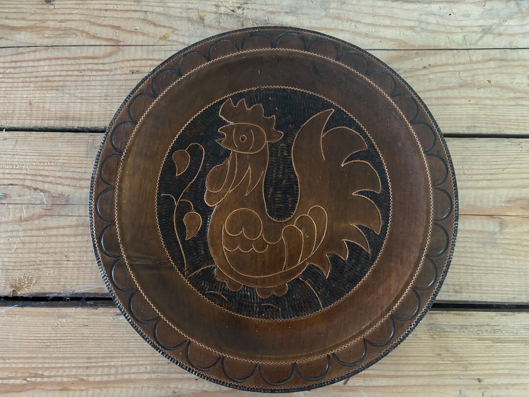 Vintage 70's Norwegian Dark Wood Plate Burned Traditional Plate ...