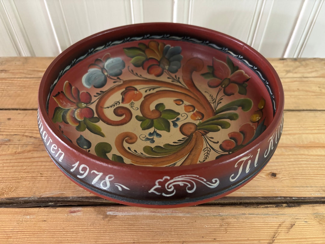 Vintage 1978 Norwegian Wooden Bowl Traditional Norwegian Painting on ...