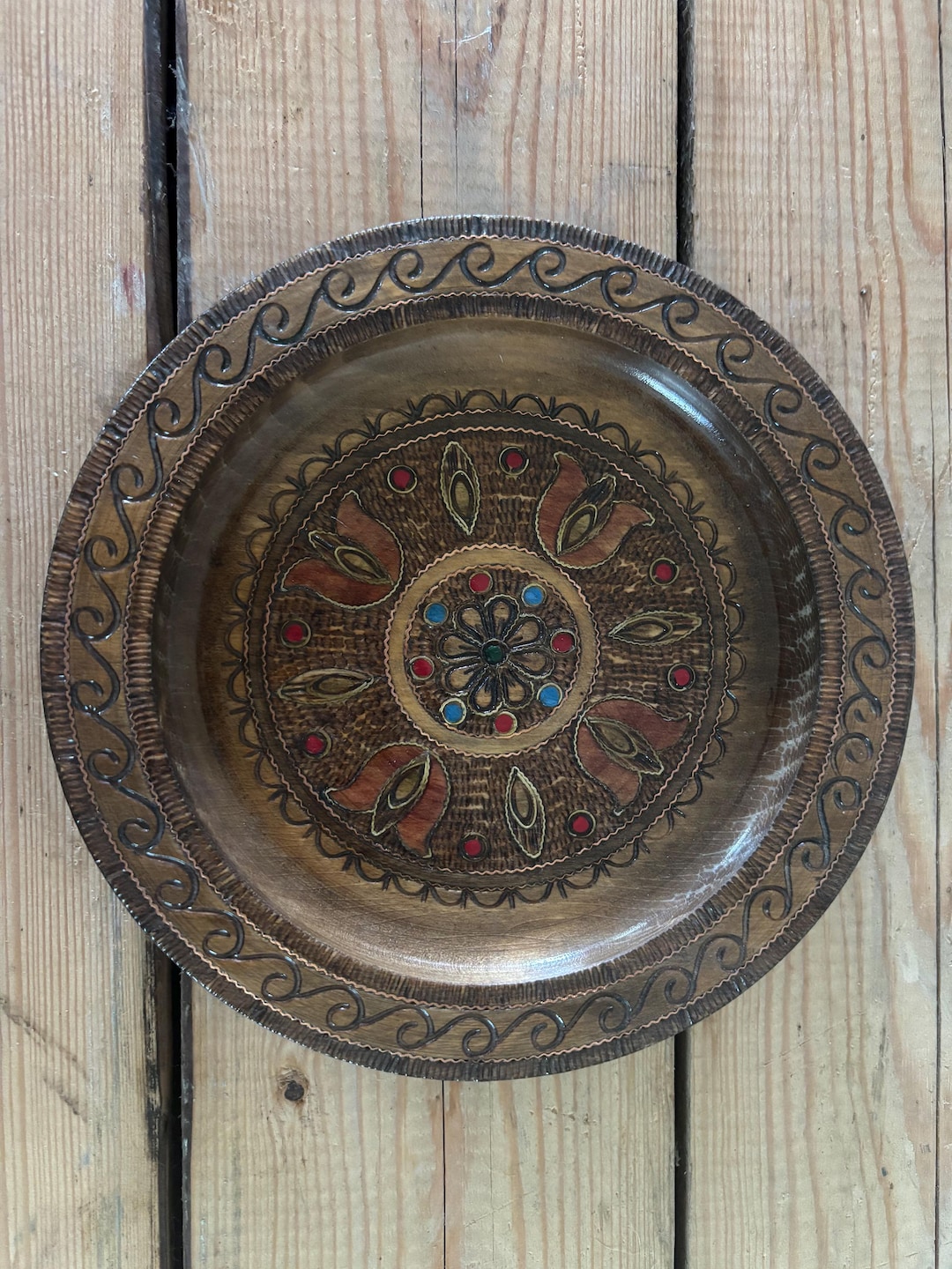 Vintage 70's Norwegian Dark Wood Plate Burned Traditional Plate ...