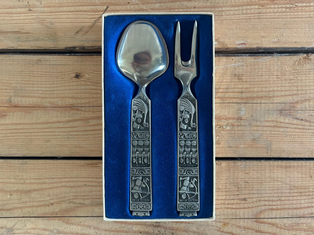 Vintage Norway Heilag Olav Fork & Spoon Pewter Serving Set Nordic ...