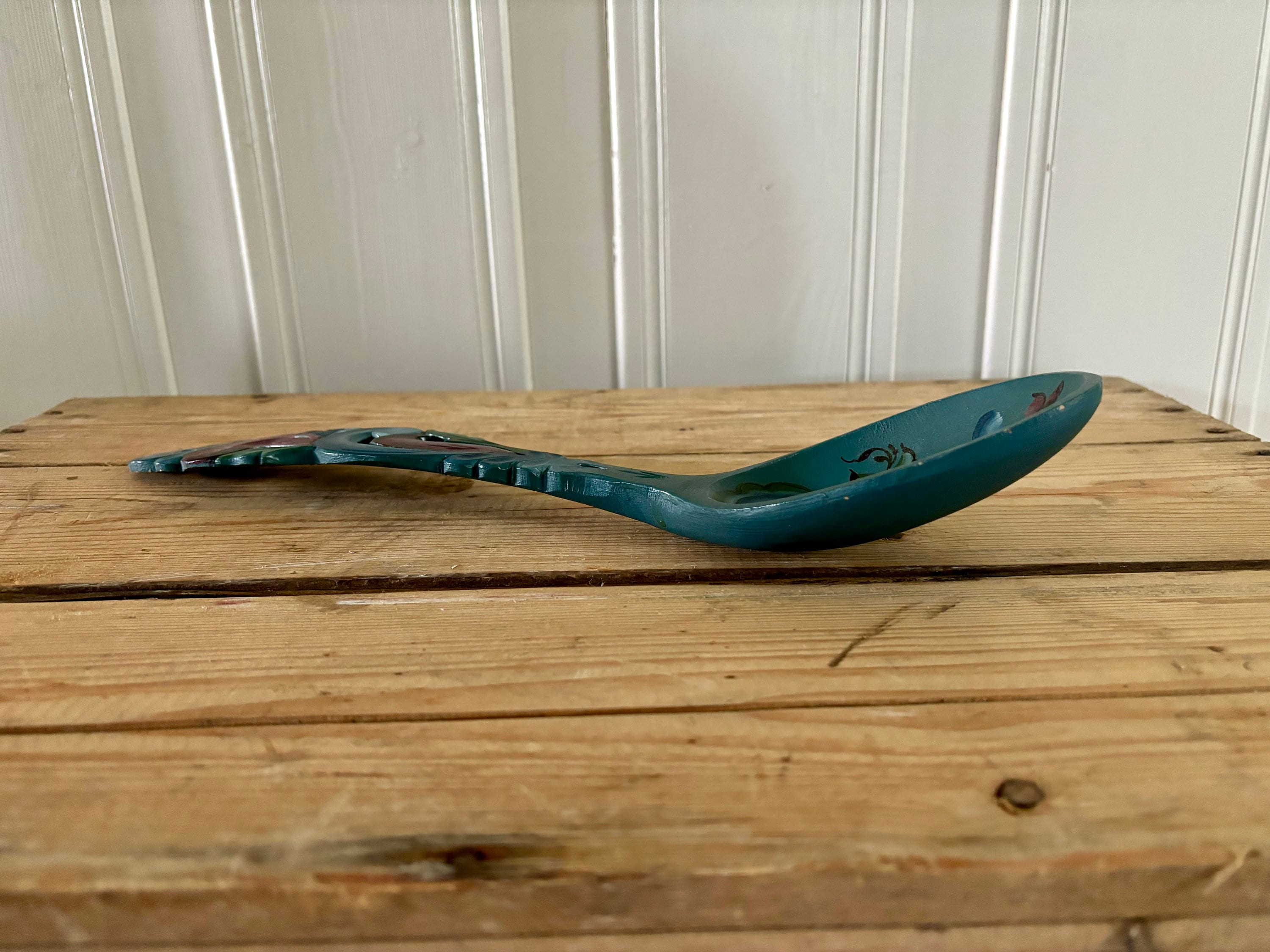 Vintage Wooden Big Carving Spoon Norwegian Folk Art Scandinavian Design ...