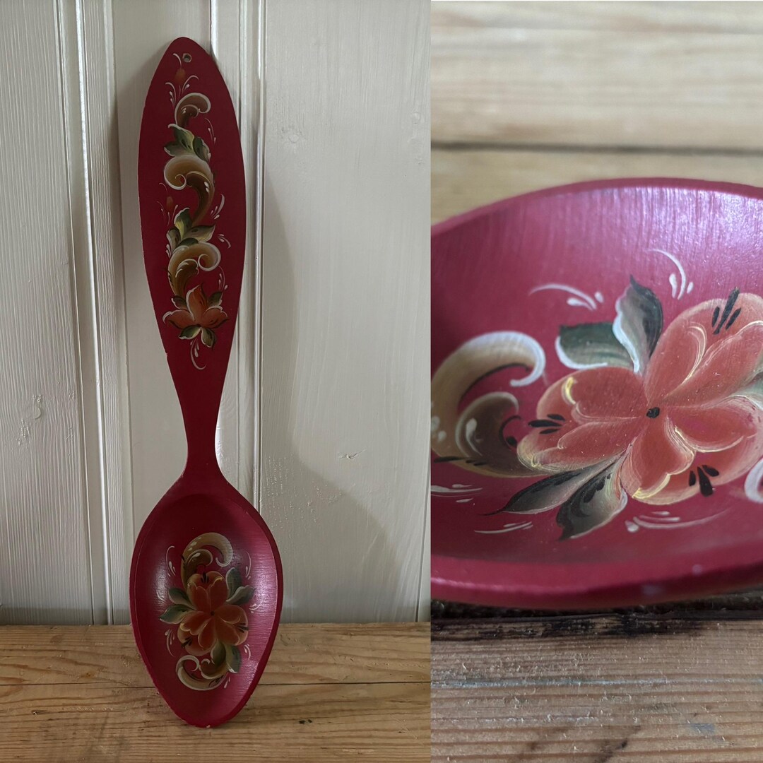 Vintage Wooden 90's Carving Spoon Norwegian Folk Art Scandinavian ...