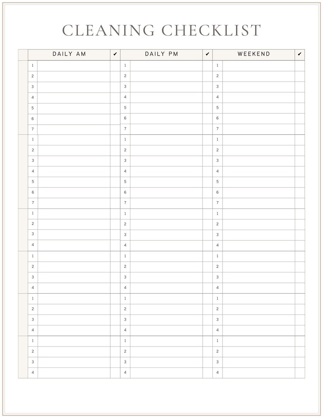 Minimalist Cleaning List, Printable, Digital Download, Planning - Etsy