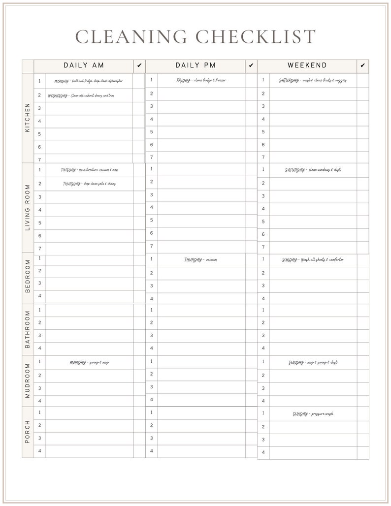 Minimalist Cleaning List, Printable, Digital Download, Planning - Etsy