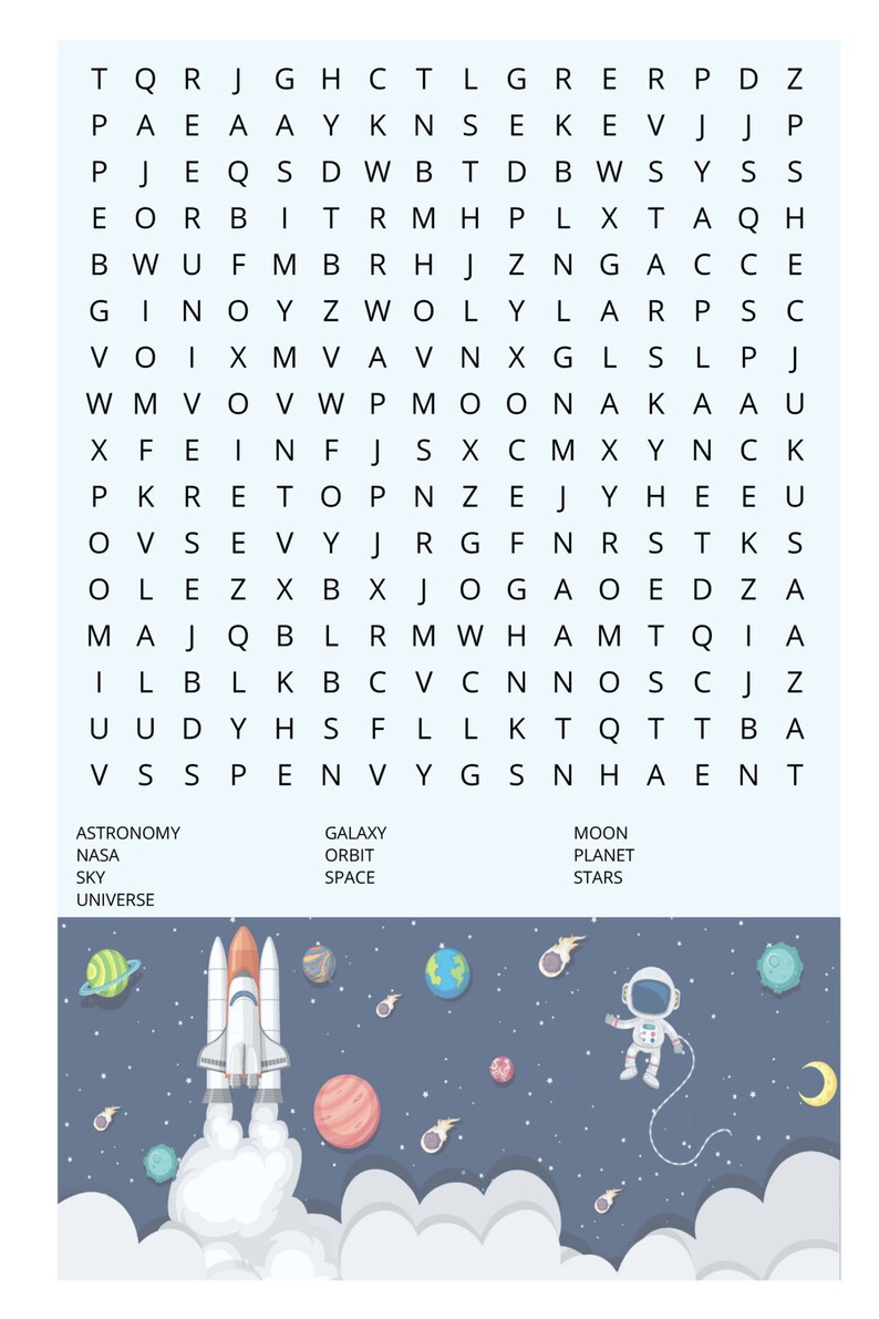 Space Word Search Puzzle - Etsy