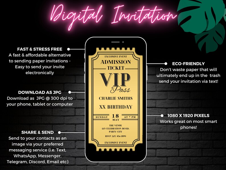 Animated VIP Ticket, Gold Birthday Ticket Invitation, VIP Party Ticket ...