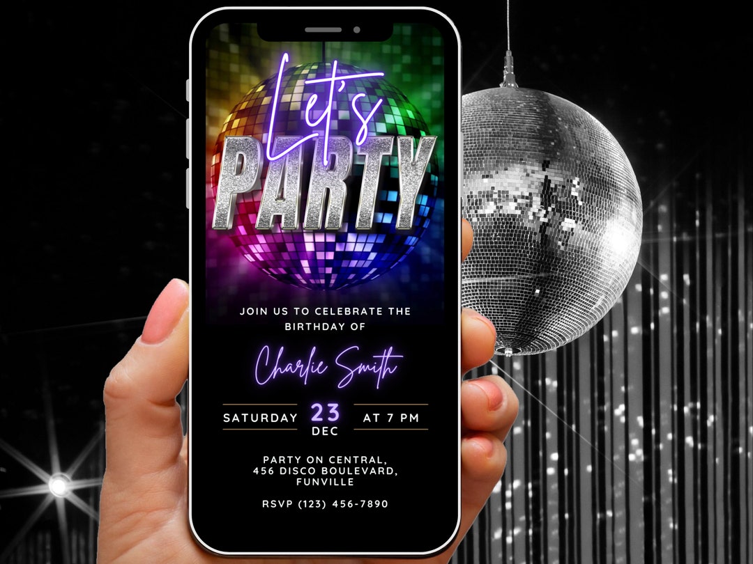 Animated Lets Party Invite Digital Invitation, Disco Diva Birthday ...