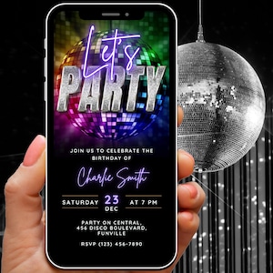Animated Lets Party Invite Digital Invitation, Disco Diva Birthday ...