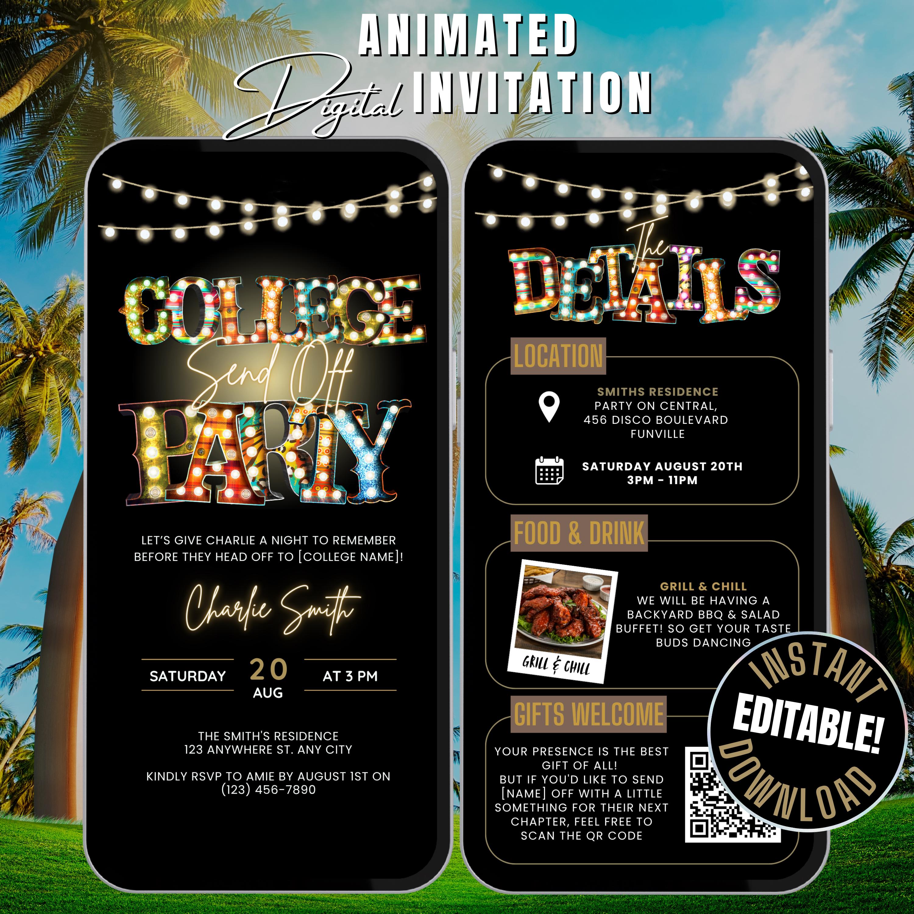 College Send off Invite Template, Fun Farewell Party Invitation DIY ...