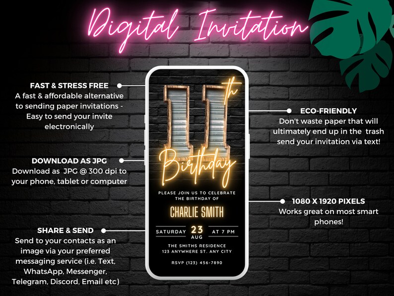 Boys Animated 11th Birthday Invitation Template, 11th Birthday Digital Invite, Self Editable 11 ...