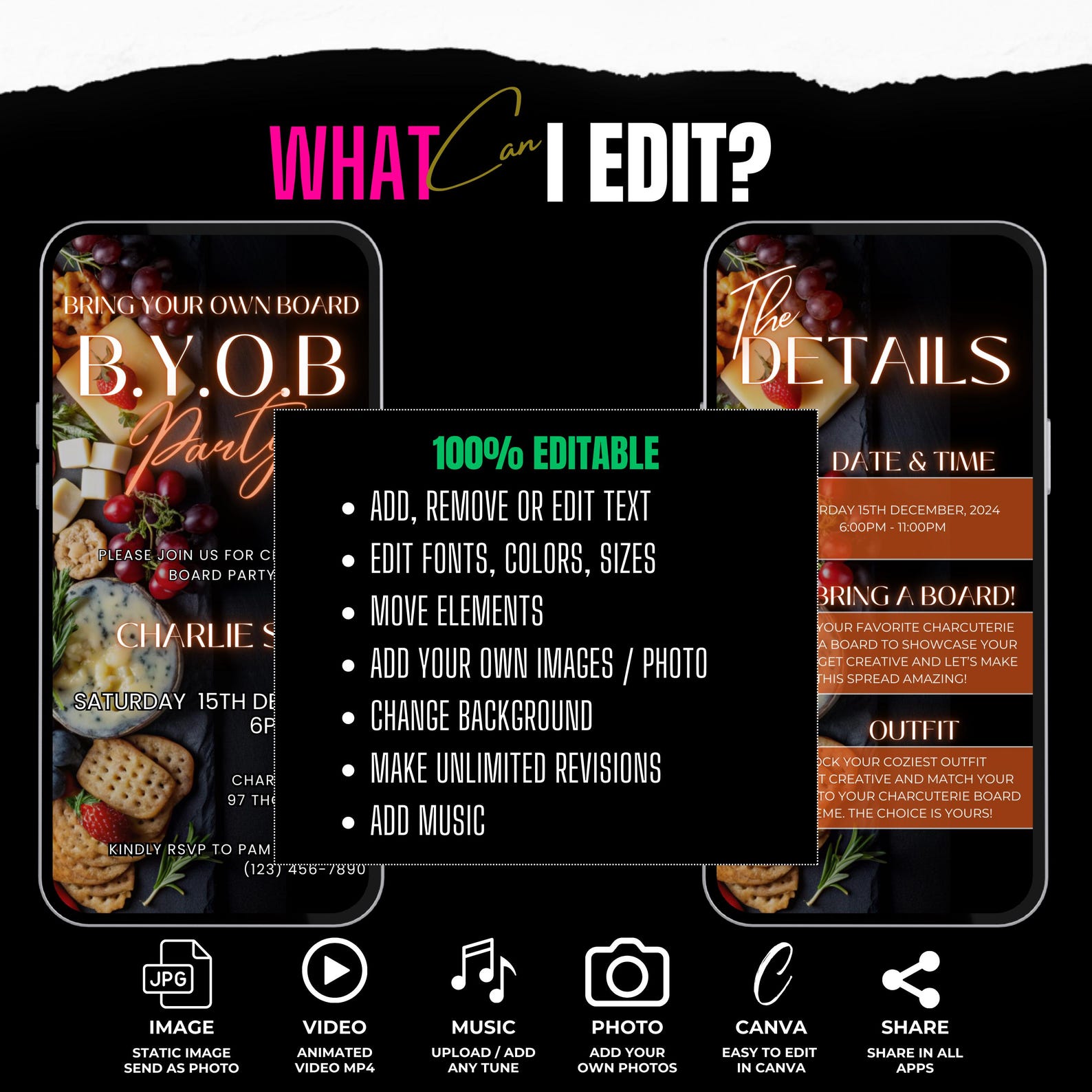 Bring a Own Board Party Invitation Itinerary Template, Editable ...