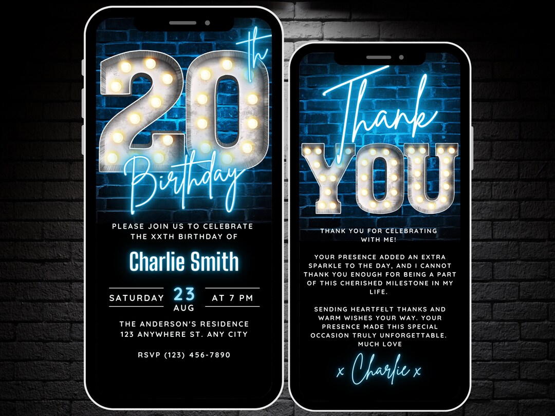 20th Birthday Invitation Template Download for Boys, 20th Birthday ...