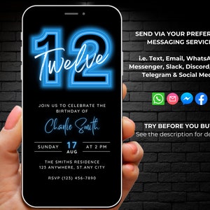 Animated 12th Birthday Invitation Template for Boys, Editable 12th ...