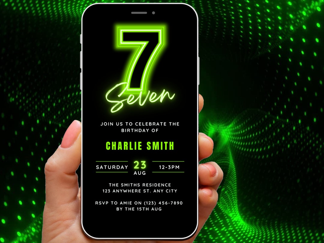 Animated 7th Birthday Invitation, 7th Digital Invite for Boy, 7 Yr Old ...