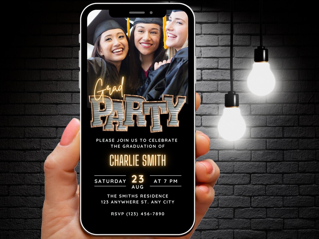 Digital Graduation Party Invitation, Animated Grad Party Invite, Gold ...