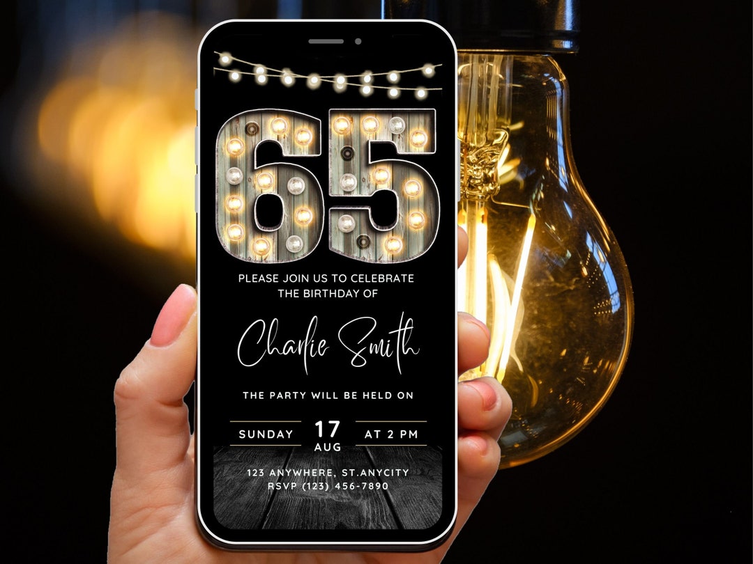 65th Birthday Party Invitation for Men, Invite for Adults, Electronic ...
