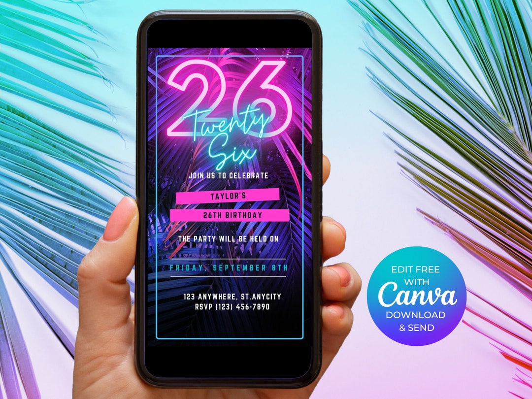 Digital Tropical 26th Birthday Invitation, Twenty Six Tropical Themed ...