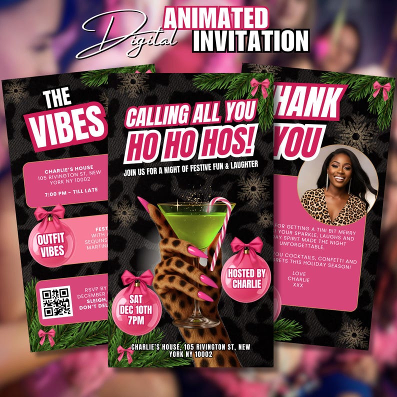 Calling All You Ho Ho Hos Invitation Cheetah Theme Holiday Invite ...