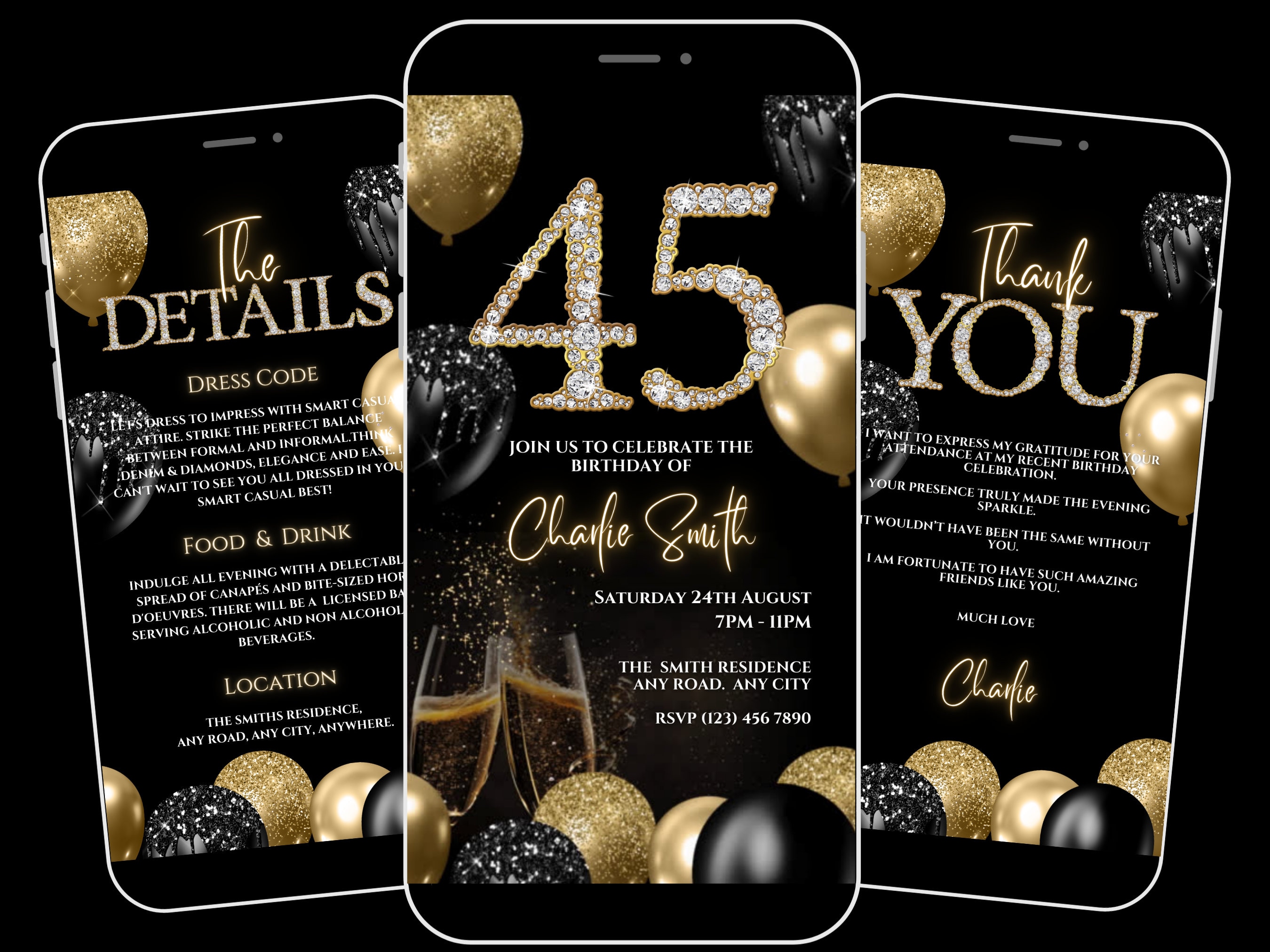 Animated 45th Birthday Invitation for Women, 45th Surprise Party ...