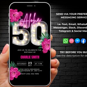Aloha 50 Birthday Invitation, Animated 50th Invite, Hello 50 Invitation ...