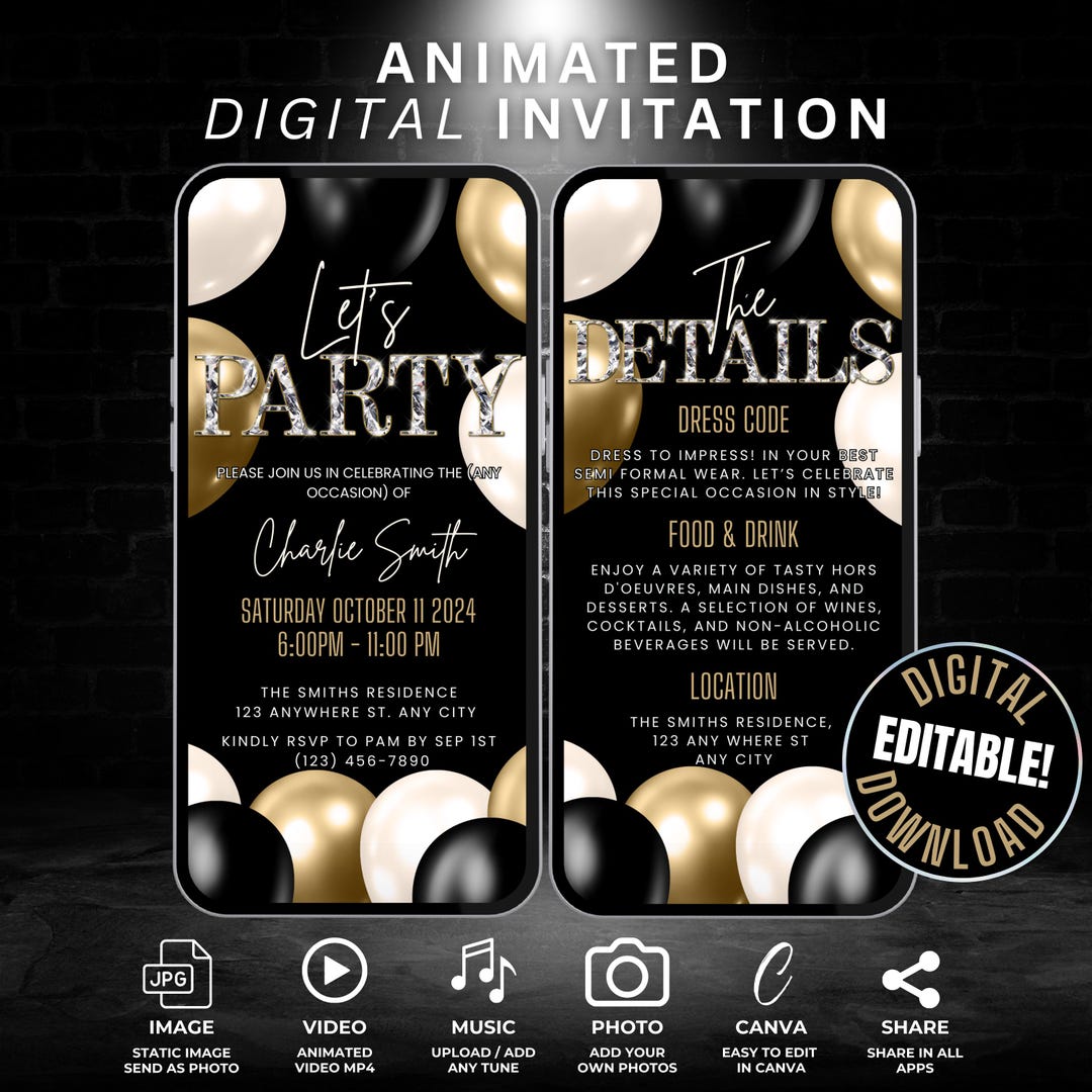 Digital Lets Party Invitation Template for Any Celebration, Birthday ...