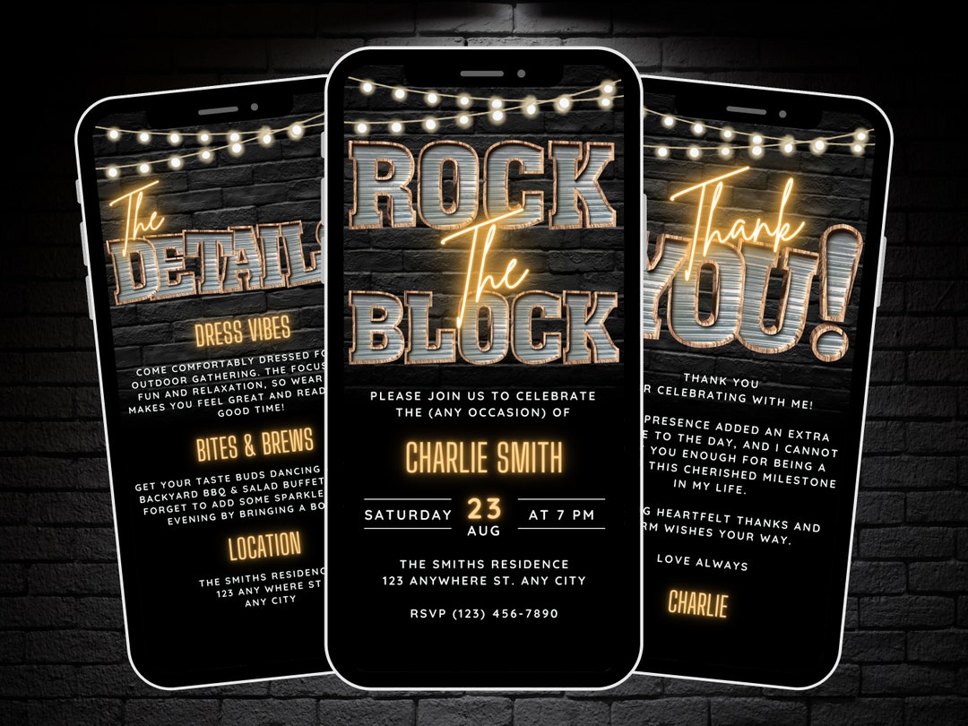 Digital Rock the Block Party Invitation, Grill & Chill BBQ ...