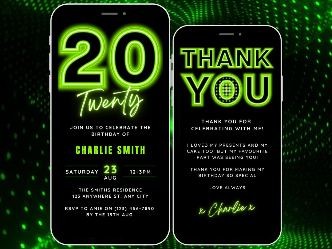 20th Birthday Animated Invite & Thank You Ecard, 20th Digital Invite ...