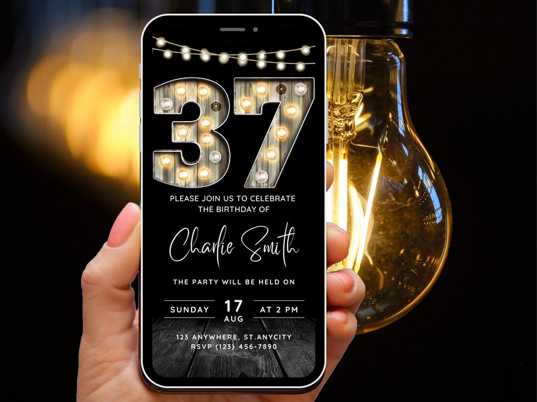37th Birthday Party Invitation for Him, Electronic Invite for Adults ...