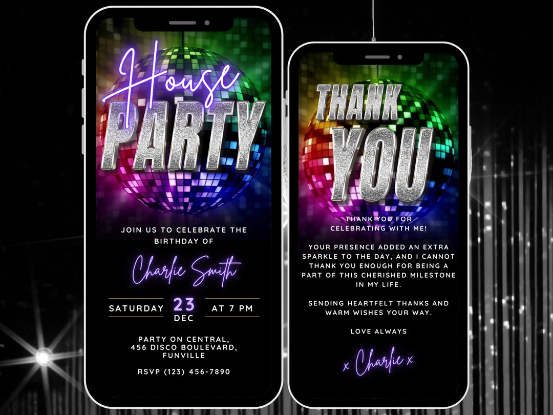 Animated House Party Invite Digital Invitation Template, Birthday Disco ...