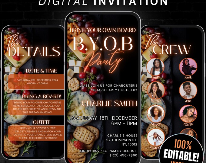 Bring Your Own Board Party Invite, Charcuterie Board Invitation, Girly ...