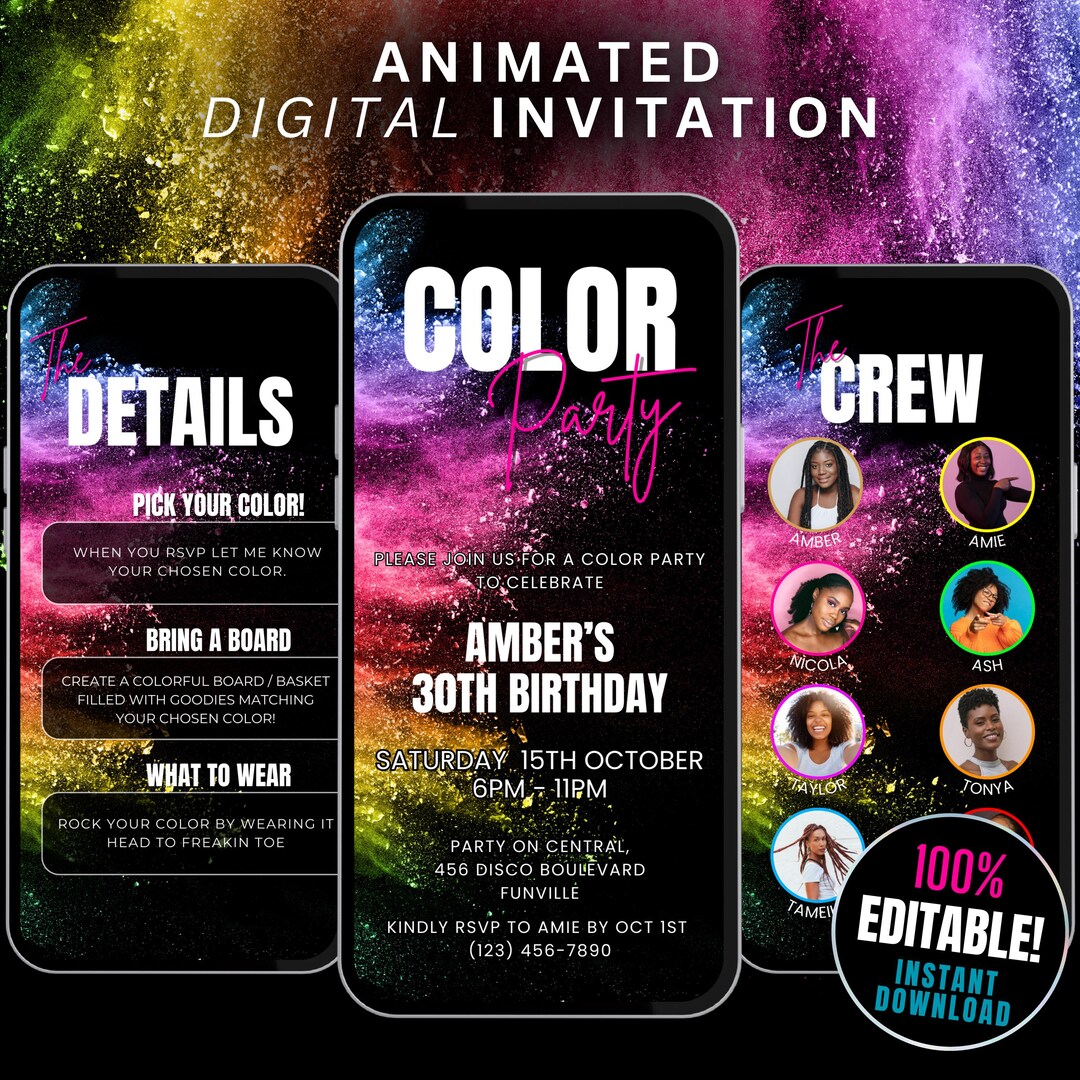 Digital Color Party Invite, Editable BYOB Party Invite Adult Color ...
